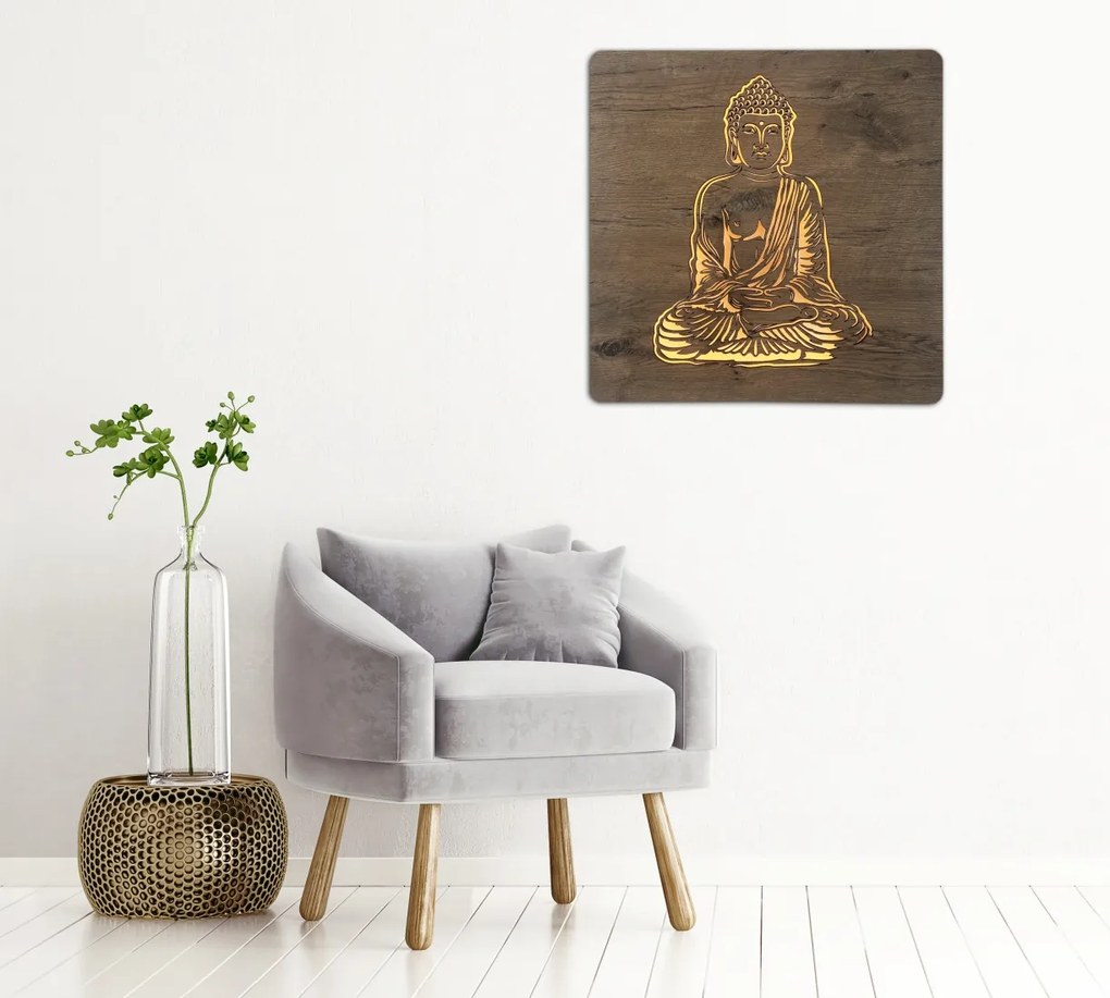 Li-Go "Buddha" světelný obraz s baterií 62x62cm varianta ovládání: manuál/pohybové čidlo, provedení povrchu: dub