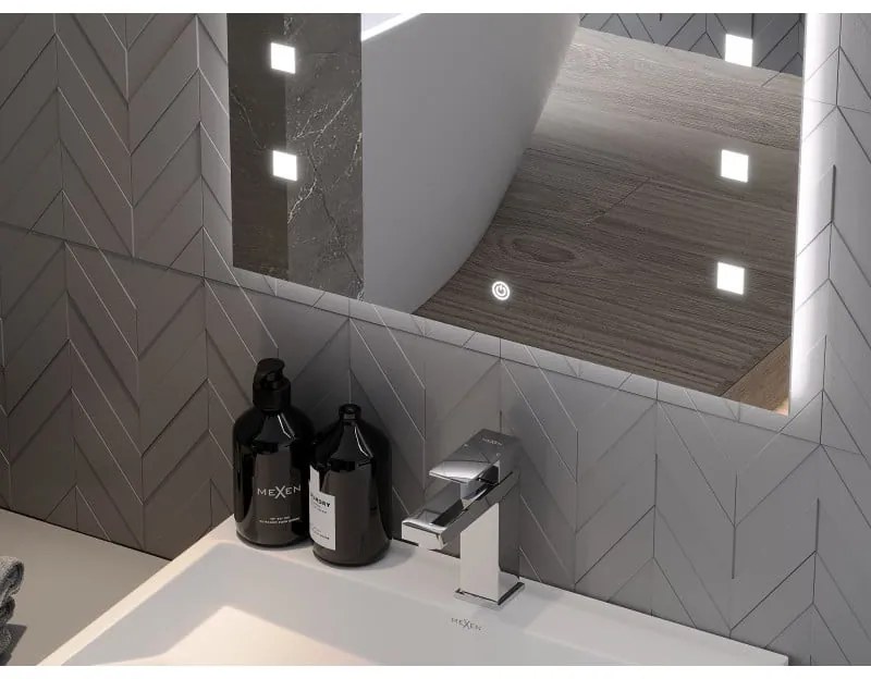 Mexen Ner podsvícené koupelnové zrcadlo 80 x 60 cm, LED 6000K, ventilátor - 9809-080-060-611-00