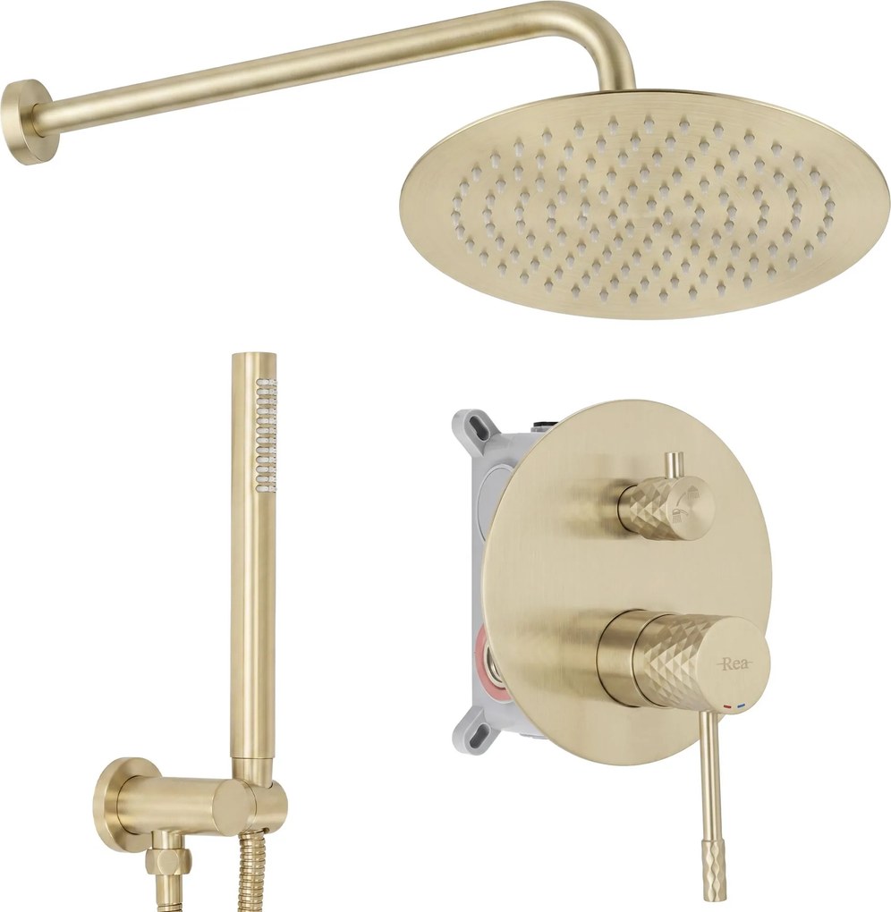 Rea Lungo Diamond, podomítková sprchová souprava + BOX, zlatá matná, REA-P9665