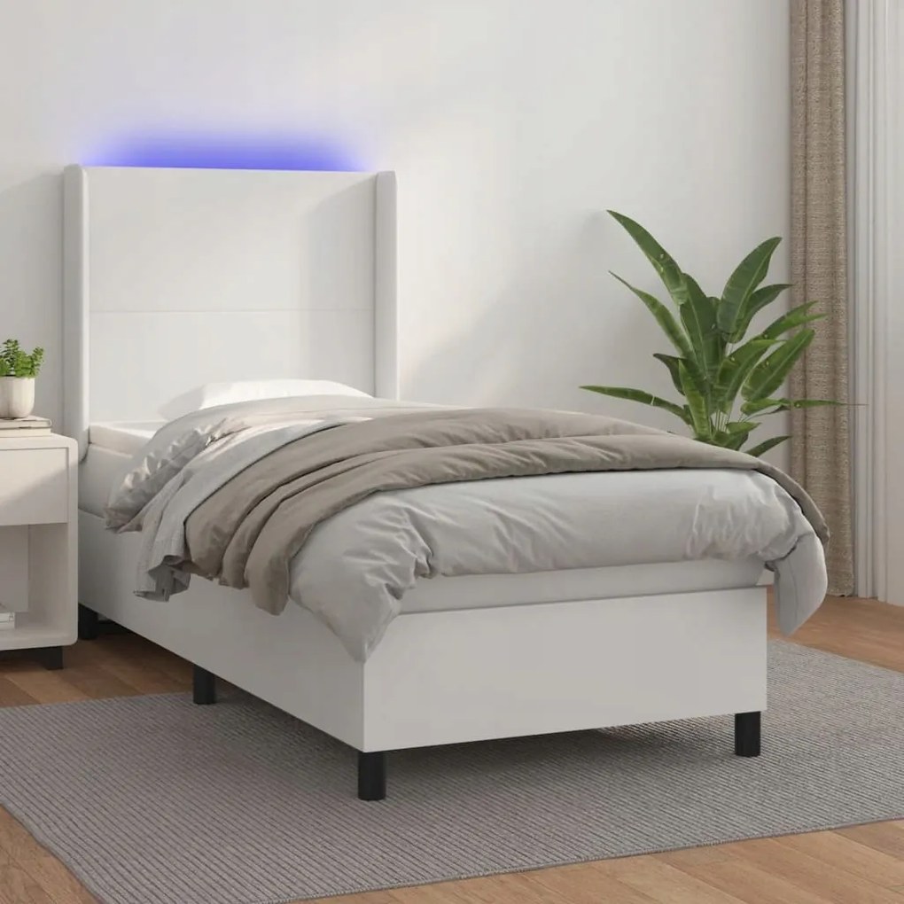 Box Spring Postel S Matrací A Led Umělá Kůže Bílá Hladký design 100 x 200