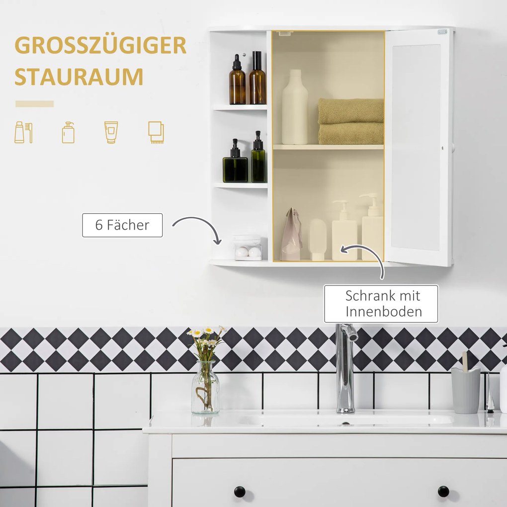 HOMCOM zrcadlová skříňka koupelnová zrcadlová nástěnná skříňka s 8 přihrádkami víceúčelová skříňka bílá 66x17x63cm do koupelny | Aosom.de