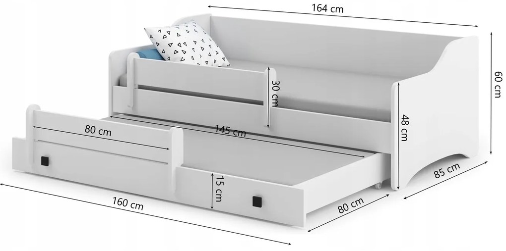 ADRK Rozkládací postel NAOMI II, CH-NAO-II-160-E1800, 160x80 cm s matrací, bílá