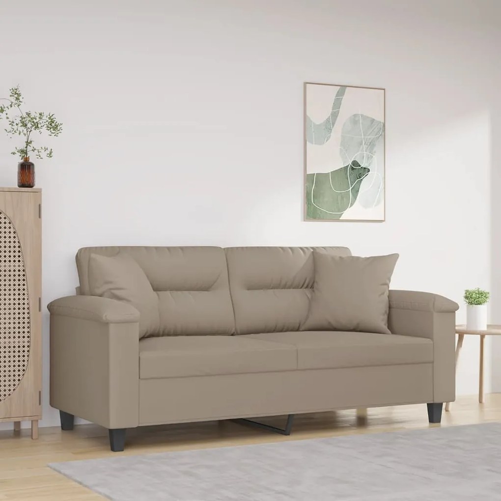 2místná pohovka s polštáři taupe 140 cm tkanina z mikrovlákna 3200971