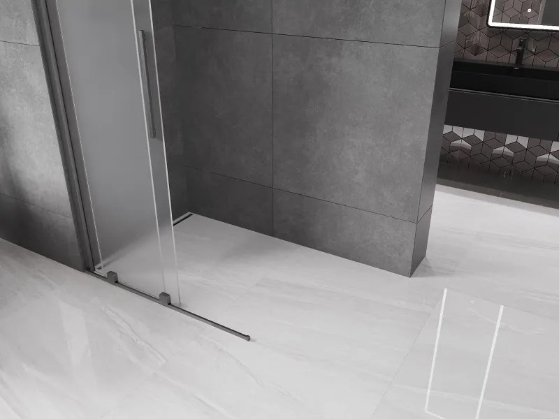 Mexen Velar, sprchová zástěna s posuvnými dveřmi Walk-in 75 x 200 cm, 8mm sklo námraza, grafit broušený, 871-075-000-33-66