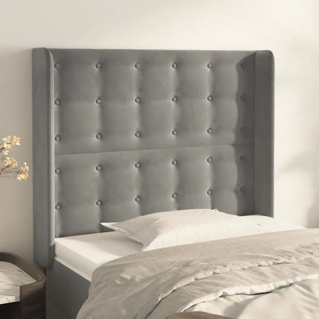 Čelo postele typu ušák světle šedé 83x16x118/128 cm samet 3120044