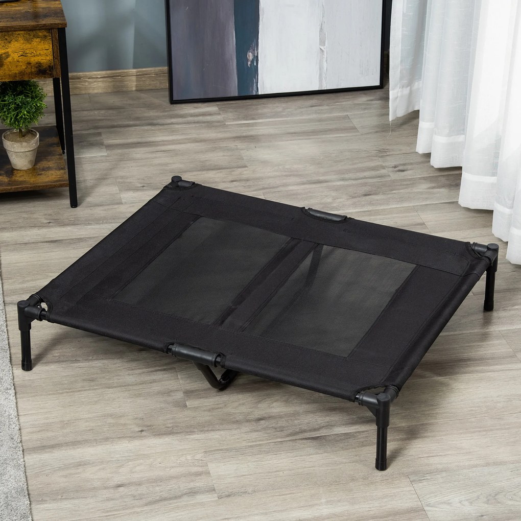 PawHut Dog Lounger Vyvýšený venkovní pelíšek a pohovka pro psy, Oxford Black, 92x76x18cm| Aosom