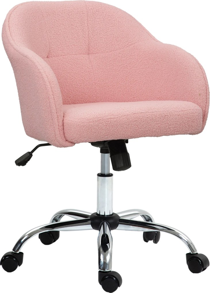 HOMCOM kancelářská židle, Teddy plyšová ergonomická desk židle, nastavitelná výška, polstrované sedadlo a opěradlo, 360° otáčení, moderní design, do …