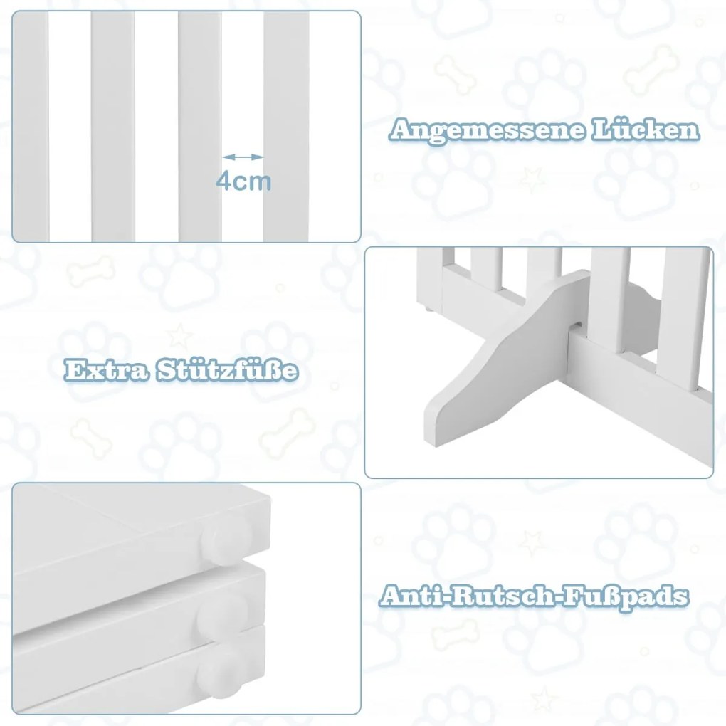 Costway Zábrana pro psy 89 cm vysoká 4 Ochranné dřevěné panely skládací bílá (6
