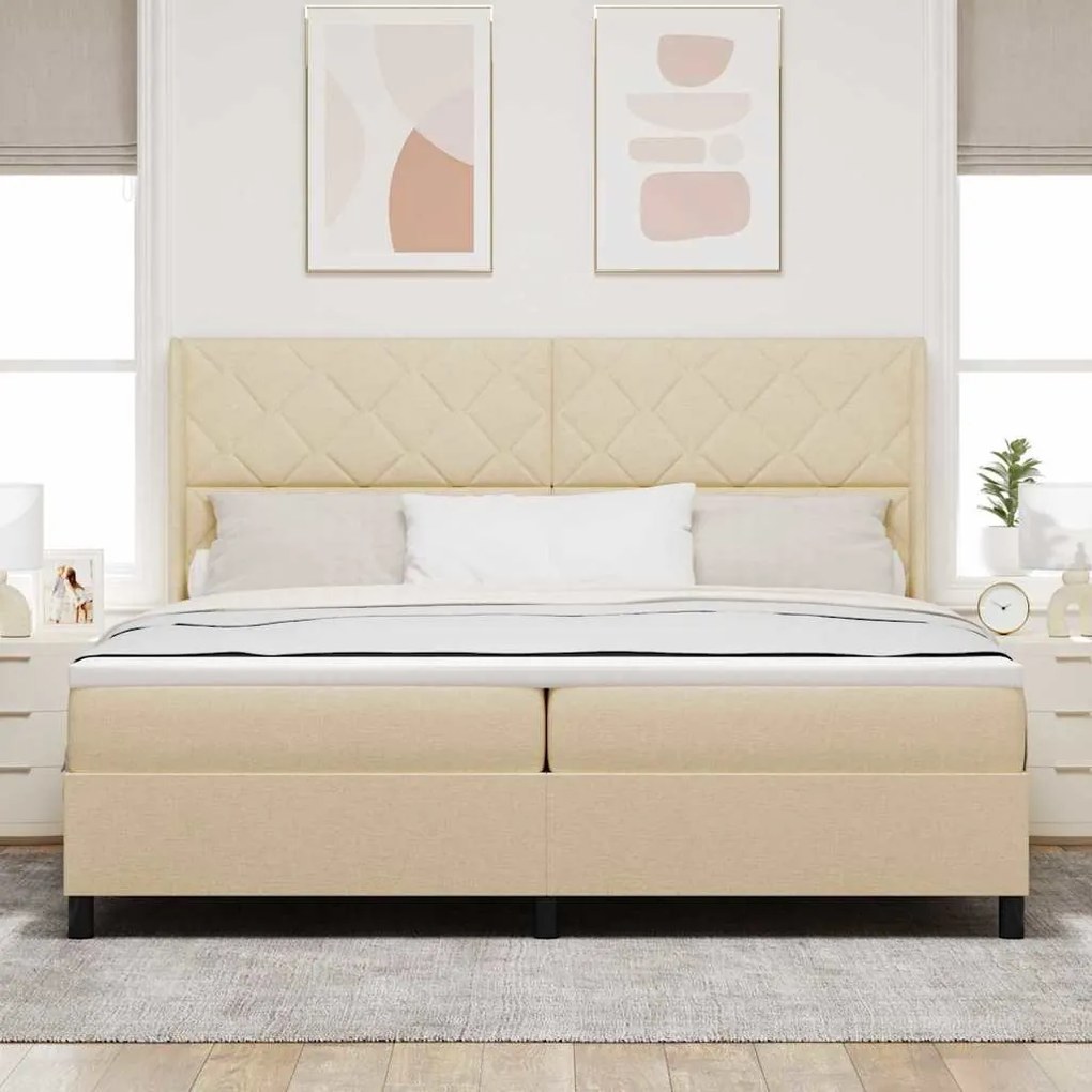 Postel s boxspringem s polštářem Krémová 200 x 200 cm textil 3341733