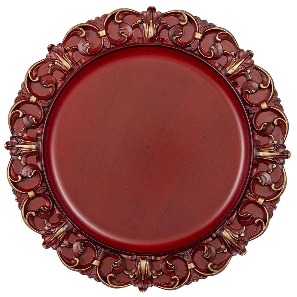 Vínovo-zlatý plastový talíř s ornamenty - Ø 33*2 cm