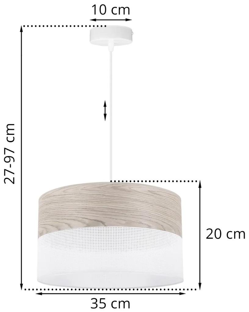 Light Home Závěsné svítidlo Wood, 1x světle béžová dubová dýha/bílé plastové stínítko, (fi 35cm)