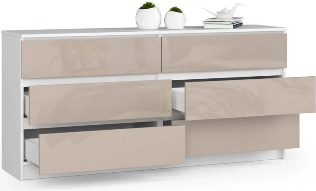 Komoda K160 6SZ cappuccino lesk bílá
