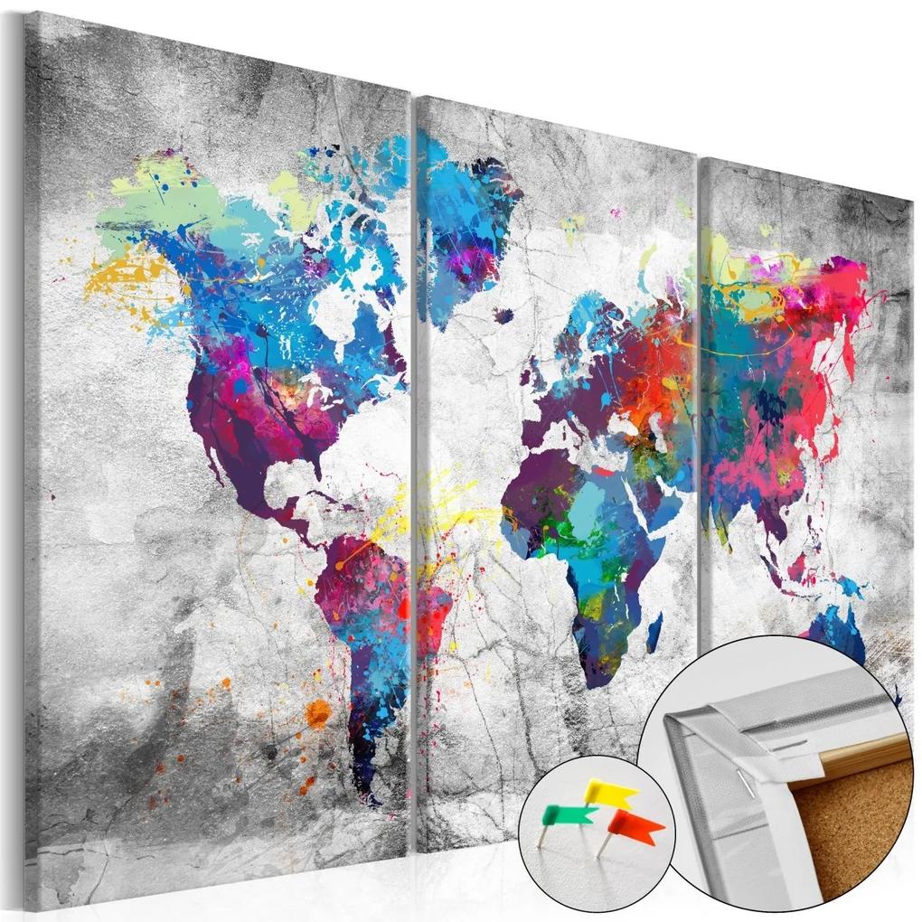 Murando DeLuxe Mapa na korkové tabuli - barevné kontinenty  90x60 cm