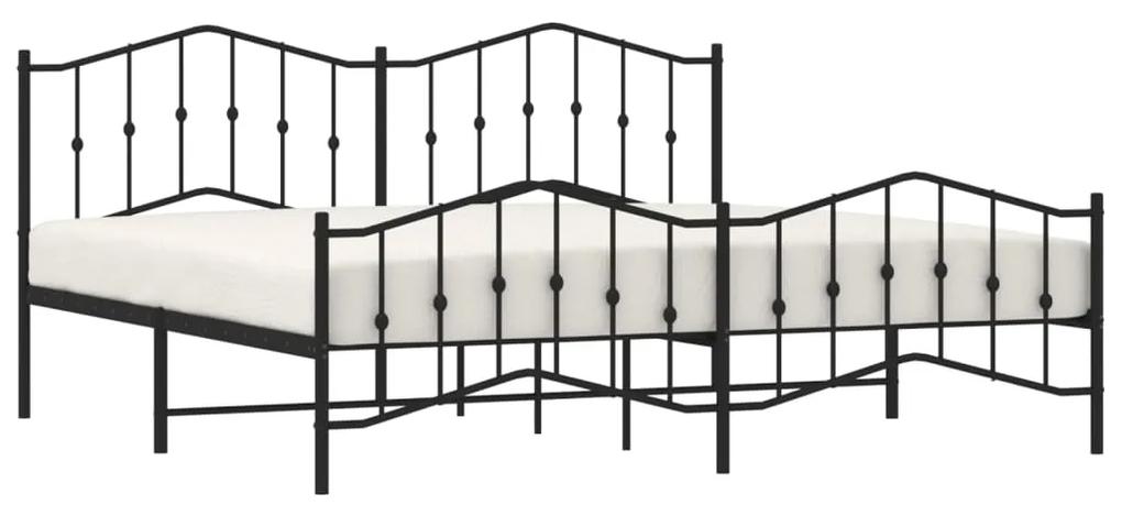 Kovový rám postele s hlavovým a nožním čelem černý 200 x 200 cm - Default Title