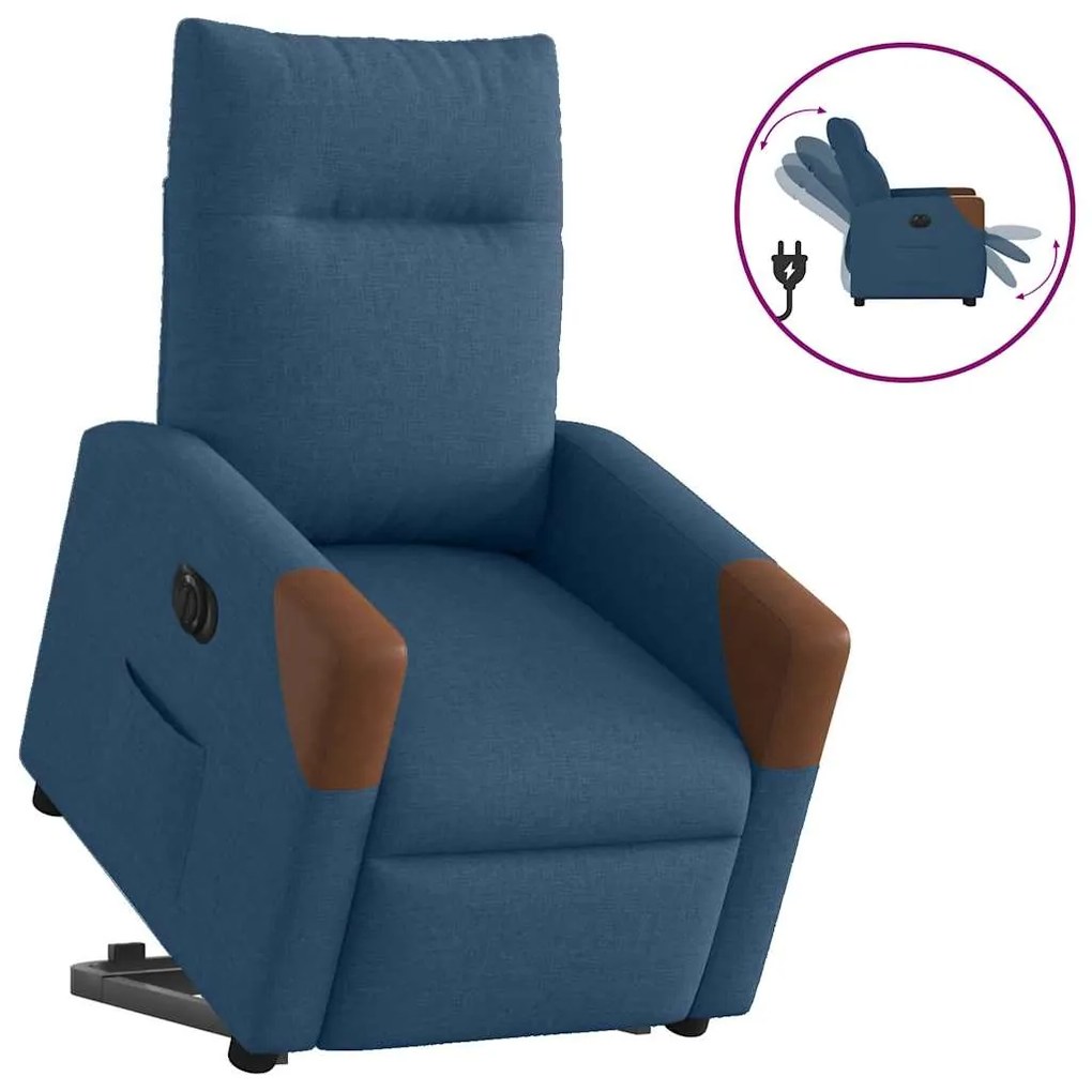 Elektrické zvedací polohovací křeslo modré textil 3324028