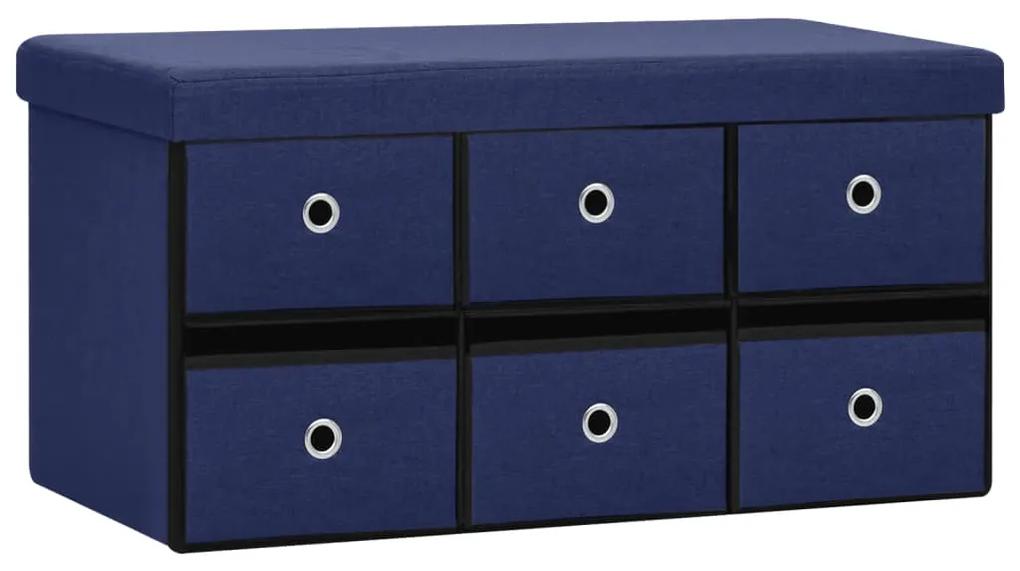 Skládací úložná lavice modrá 76 x 38 x 38 cm umělý len - Default Title