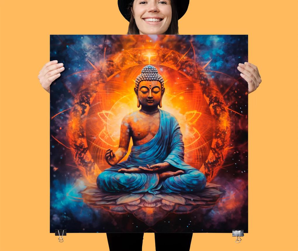 Plakát - Vesmírný buddha ohnivý kruh FeelHappy.cz Velikost plakátu: 100 x 100 cm