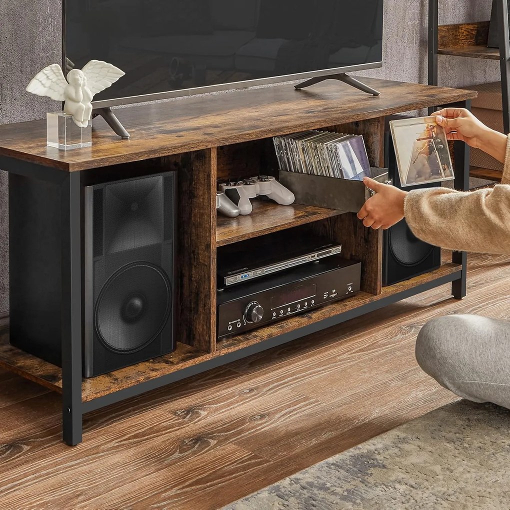 TV stojan pro 60 palcový TV, rustikální hnědá a černá barva