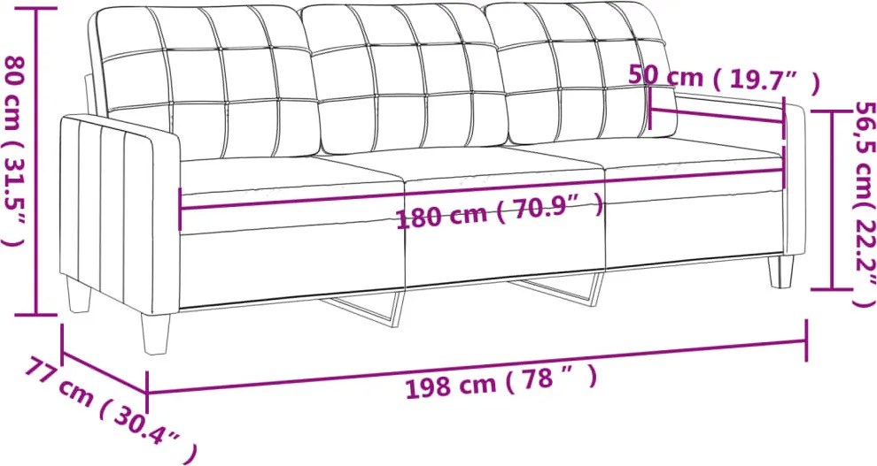 vidaXL 3místná pohovka 180 cm umělá kůže [359122] Barva: Černá