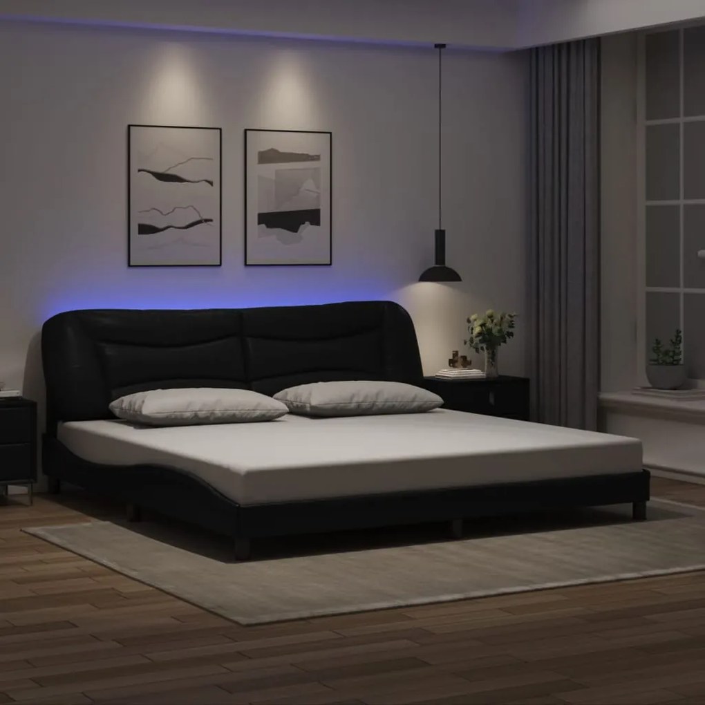 Rám postele s LED bez matrace Hvar černý 200 x 200 cm 3213955