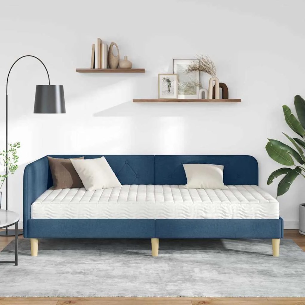 Rohový rám postele Modrá 100 x 200 cm textil 3394132