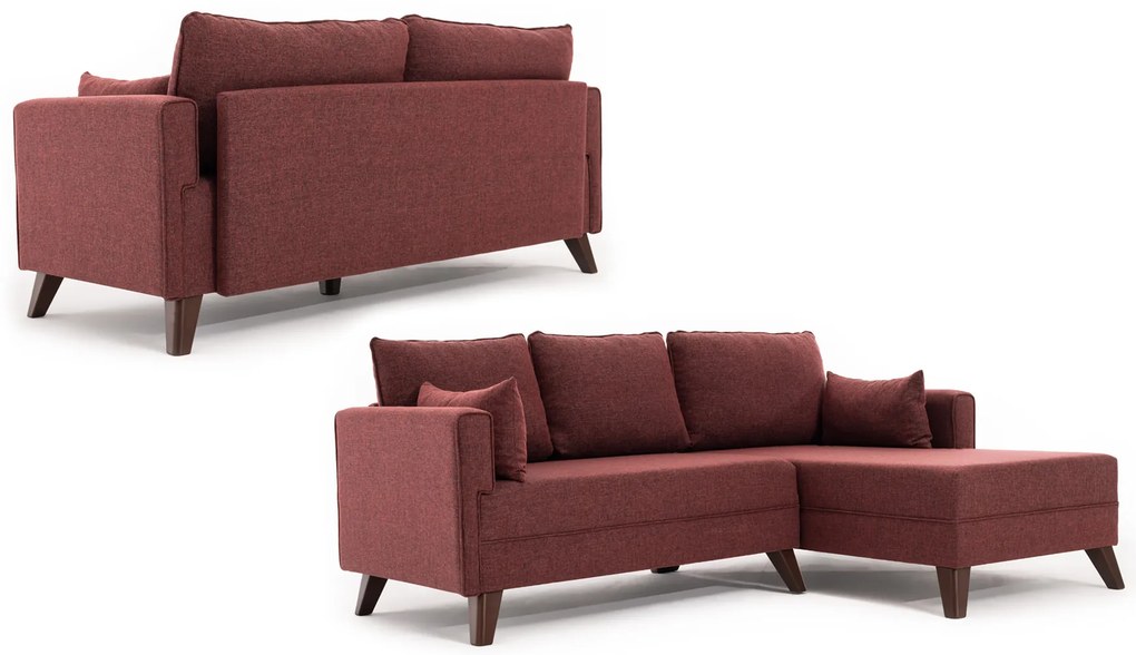 Hanah Home Dvoumístná pohovka BELLA vínová pravá 205 cm s taburetem 825BLC1519