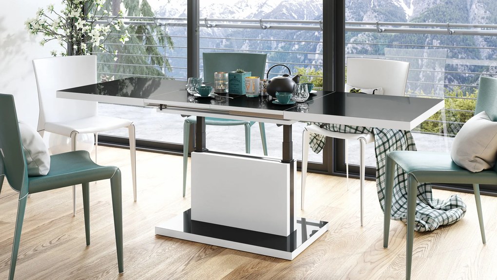 Mazzoni ASTON černý lesk/bílý, rozkládací, zvedací konferenční stůl, stolek, černobílý