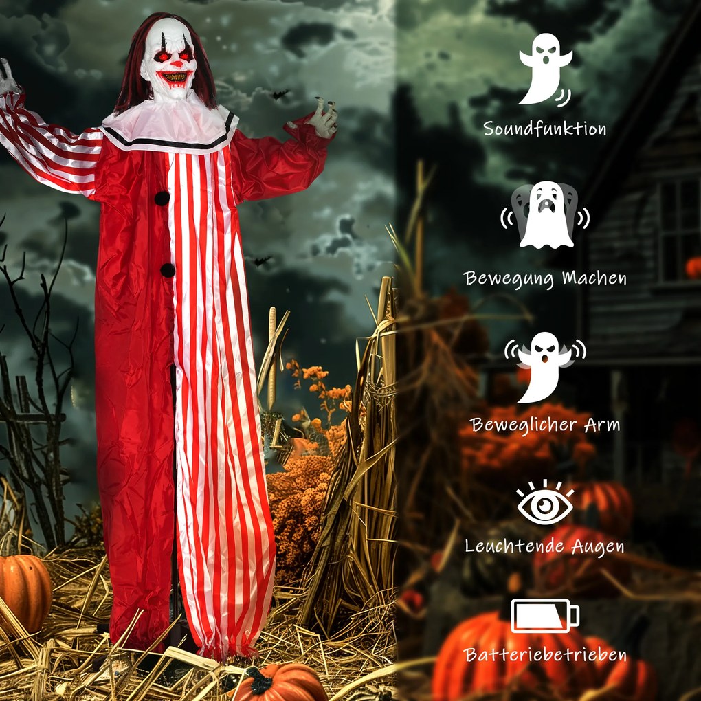 Outsunny 165 cm Halloween dekorace Halloween klaun s LED světly, zvuková funkce, efekty těla