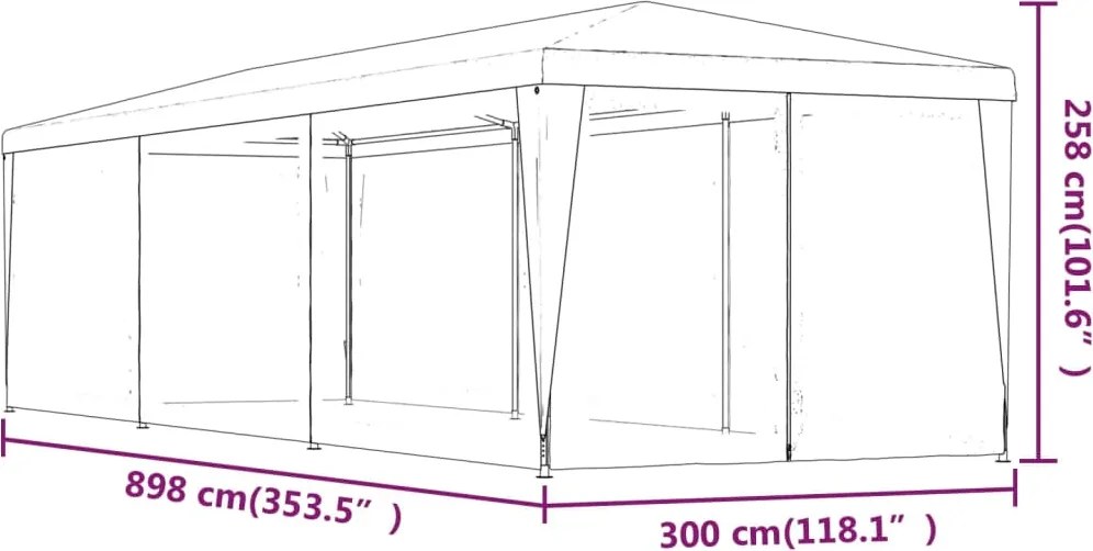 Party stan s 8 síťovanými bočnicemi modrý 3 x 9 m HDPE 319242
