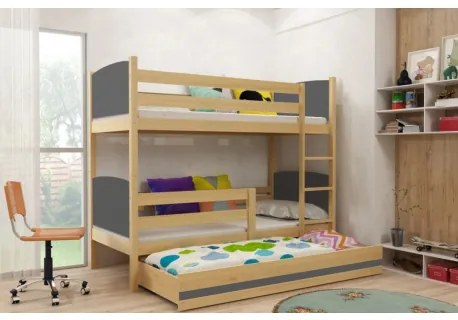 Patrová postel TAMI pro 3 osoby včetně matrací (Borovice + Grafit)