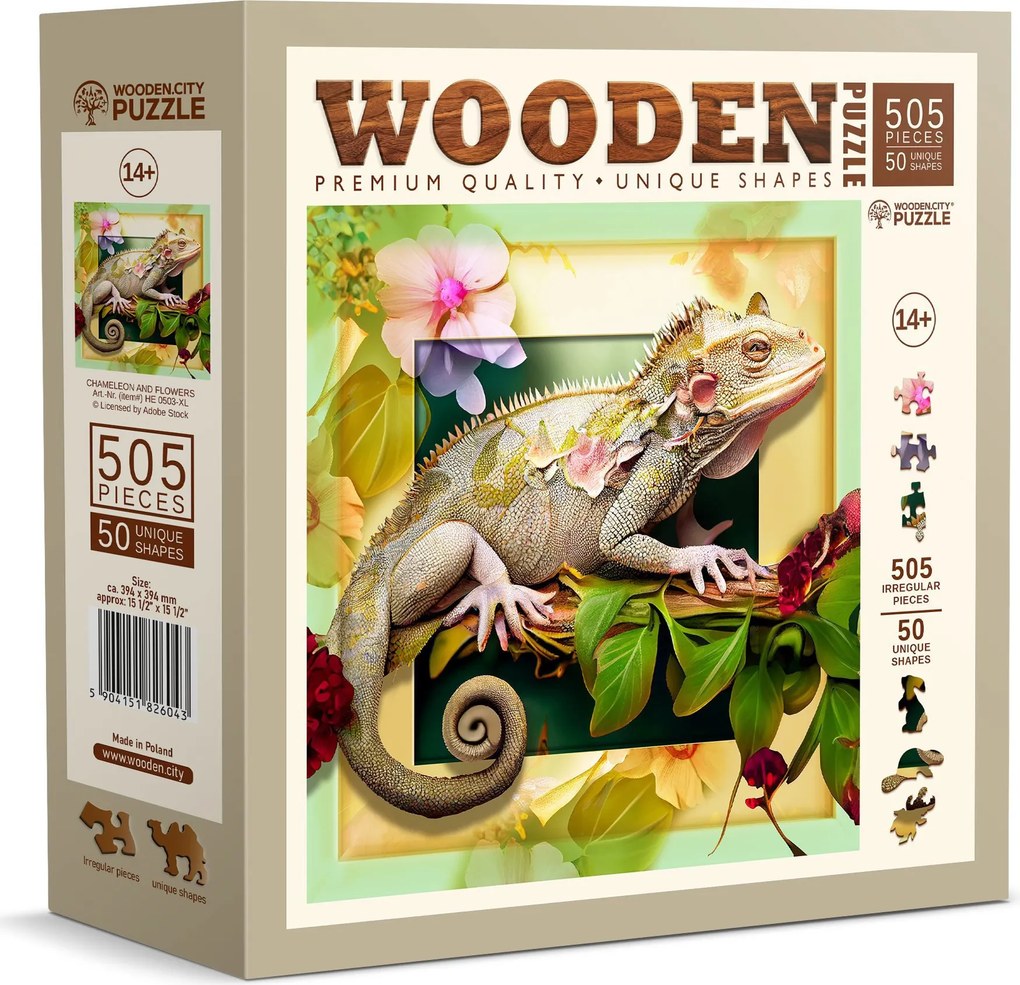 Wooden city dřevěné puzzle - chameleon a květiny 505 dílků