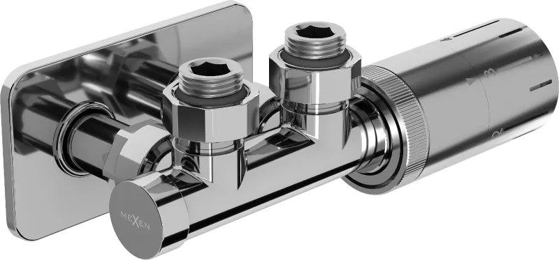 Mexen Duplex G05, úhlová termostatická souprava s hranatou krytkou S, DN50, chromová, W907-958-910-01