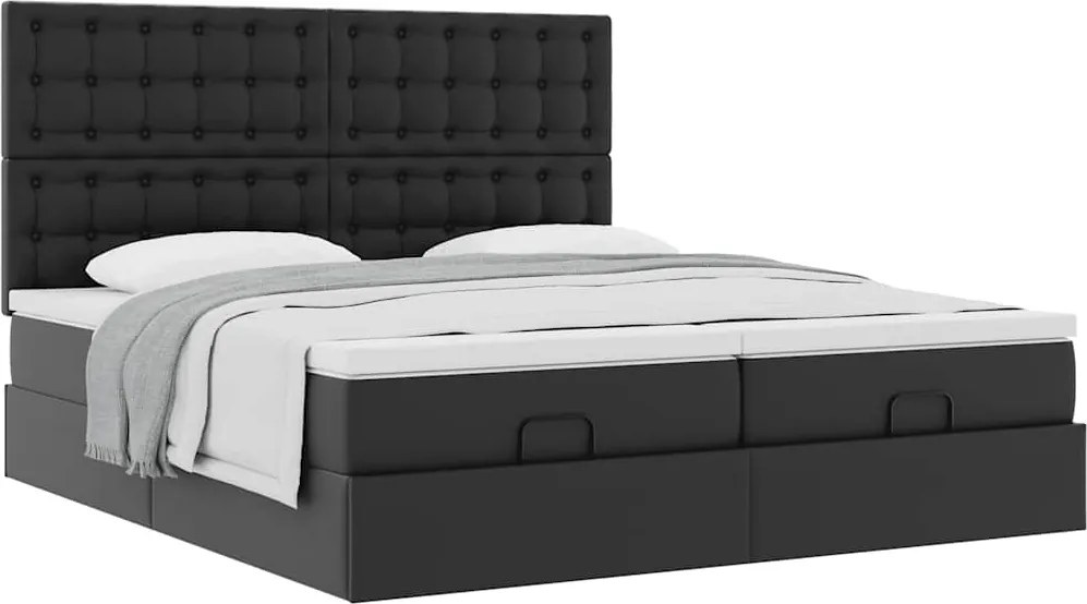 Osmanský rám postele s matrací černá 200x200cm umělá kůže 3313659