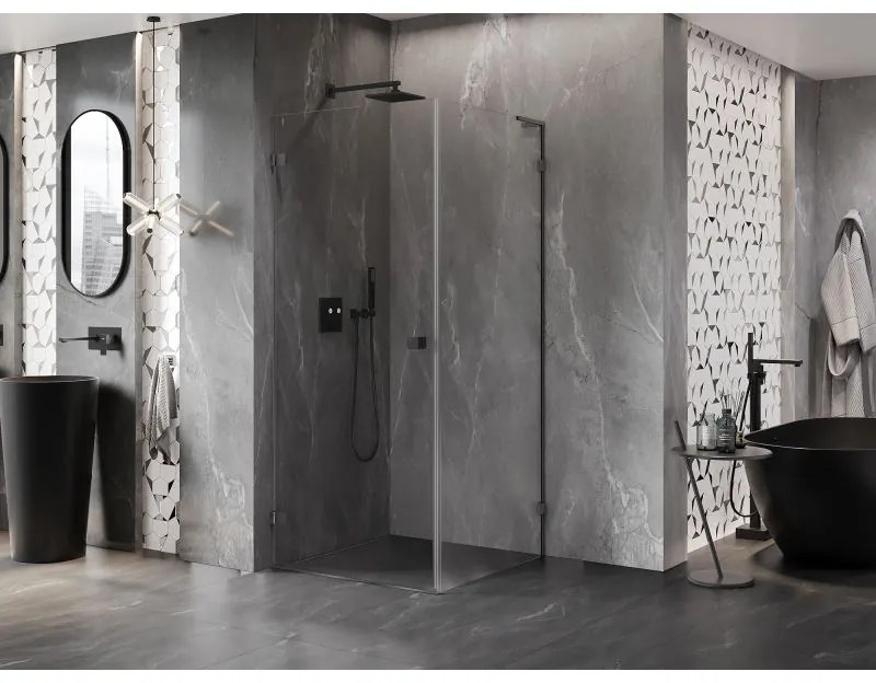 Mexen Lunar-B L sklápěcí sprchový kout levý 90 x 90 cm, čiré sklo, broušený grafit, 832L-090-090-66-00-L