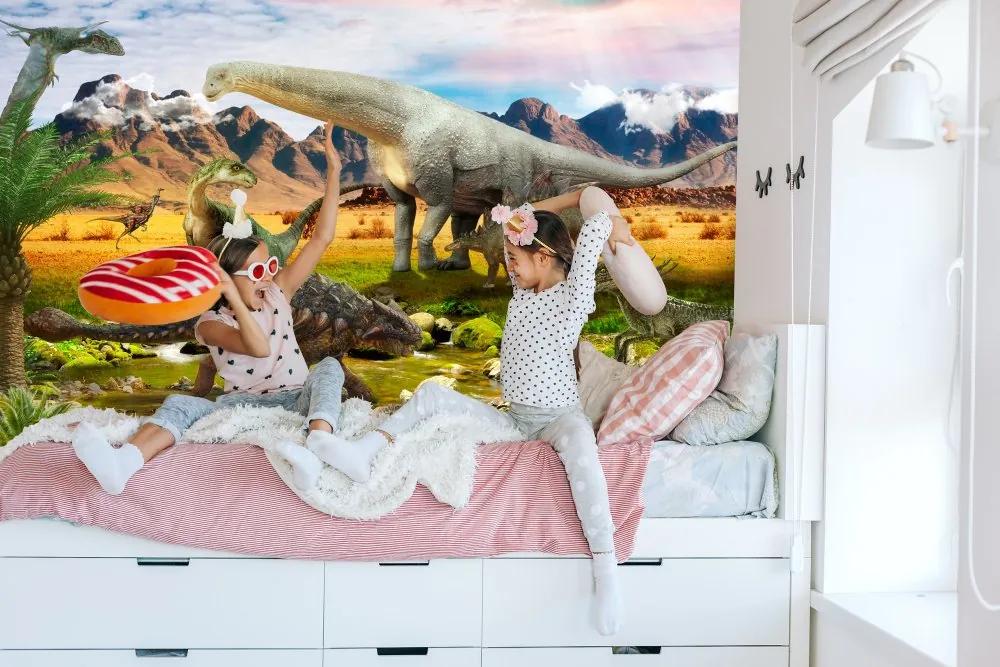 Fototapeta Realističtí Dinosauři U Řeky Hladký vinyl 254x184