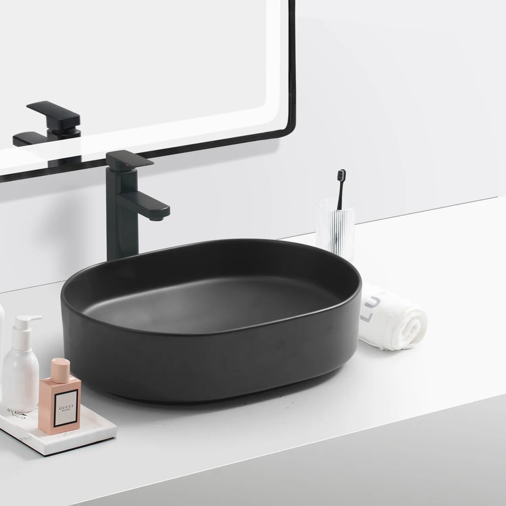 Erga Saanvi, umyvadlo na desku 600x370x135 mm, černá matná, ERG-V03-9720B-M-001-BK