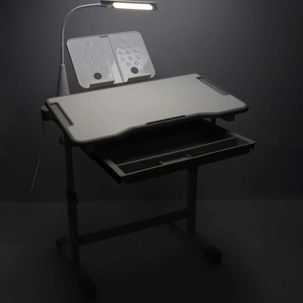 Creative Corner Dětský psací stůl se zásuvkou židle lampa šedá