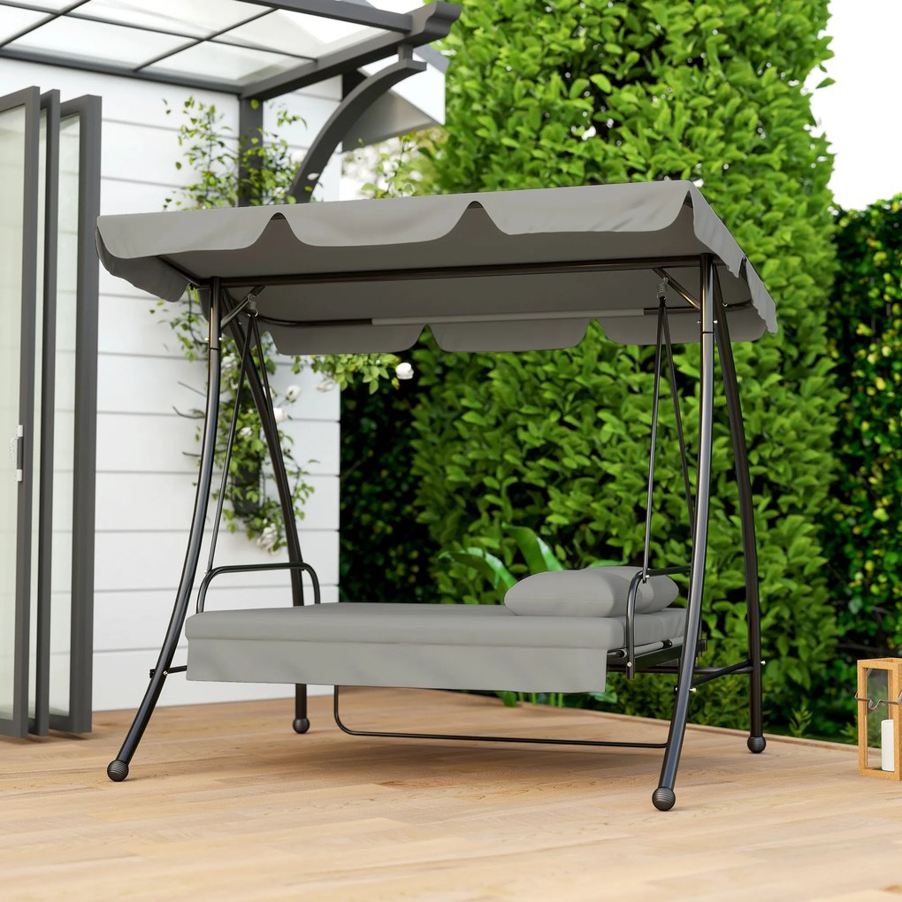 Outsunny Hollywoodská houpačka Zahradní houpačka Houpací lavice s funkcí polohování, 3 místa, kov+polyester, bílá, 209 x 114 x 170 cm | Aosom