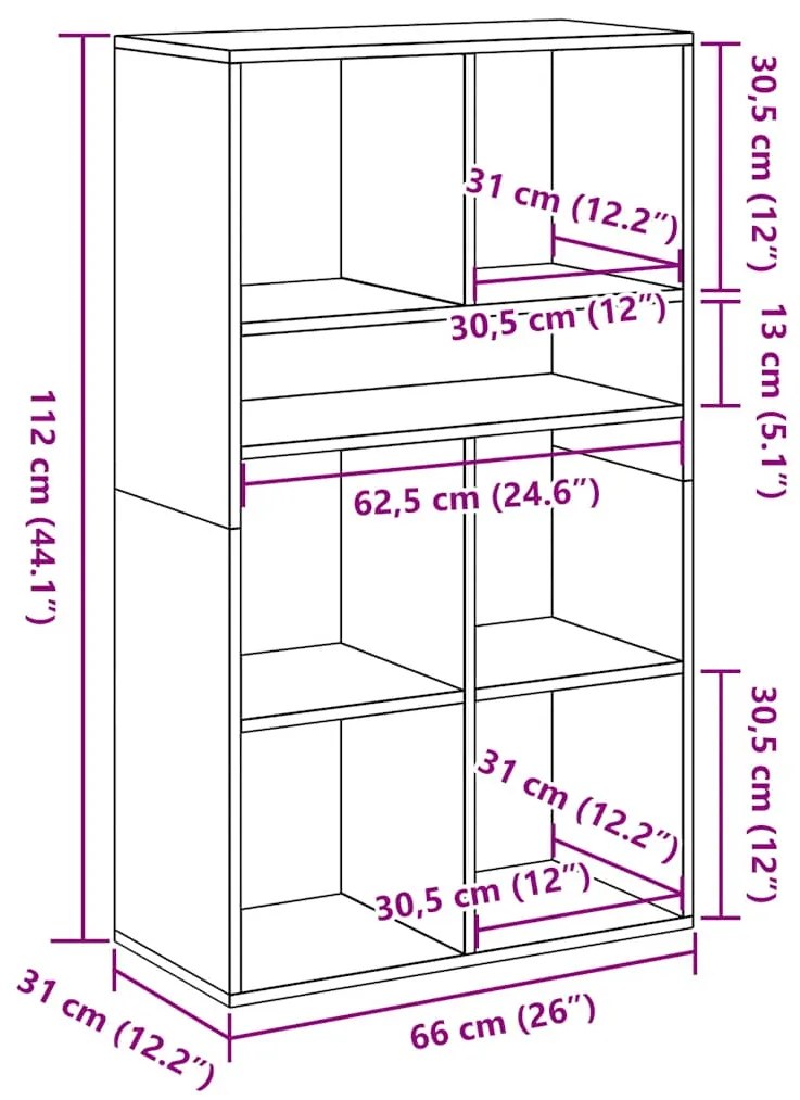 vidaXL Knihovna dub artisan 66x31x112 cm kompozitní dřevo