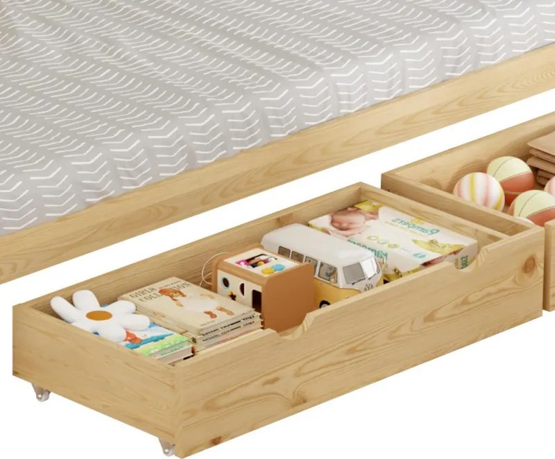 Postel s přistýlkou a úložným prostorem, 90x200, přírodní, ELARA Kondela 0000412691