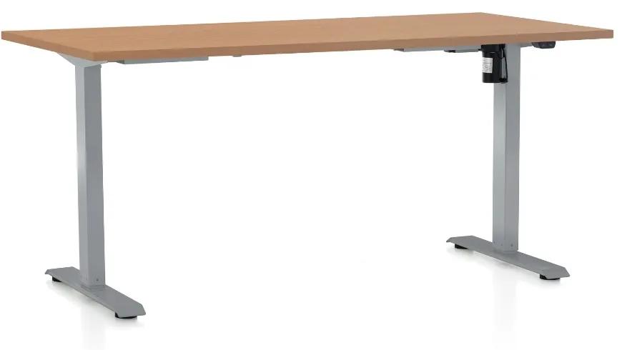 Výškově nastavitelný stůl OfficeTech A, 160 x 80 cm, šedá podnož, buk