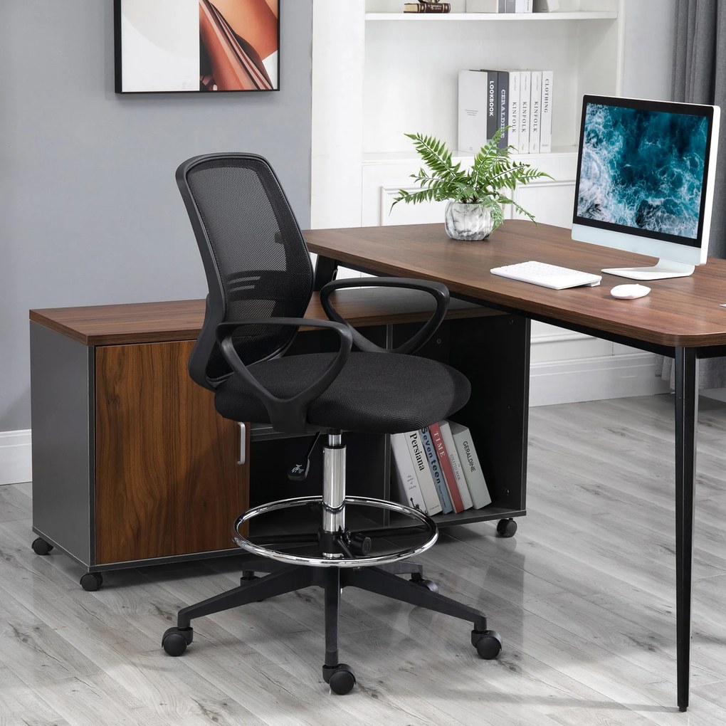 Kancelářská ergonomická otočná židle Vinsetto s nastavitelnou výškou a podnožkou kovová 59,5x60x102,5-126cm