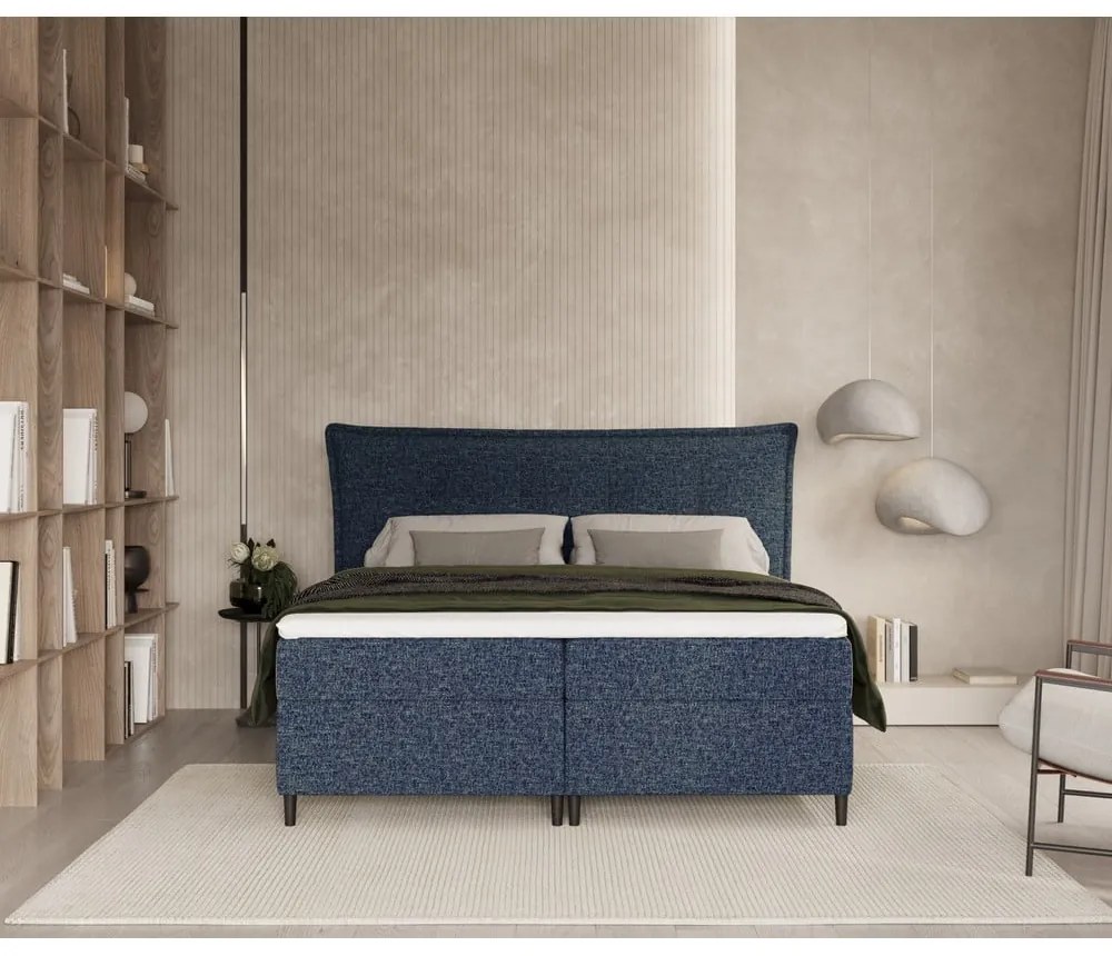 Tmavě modrá boxspring postel s úložným prostorem 140x200 cm Sinai – Maison de Rêve