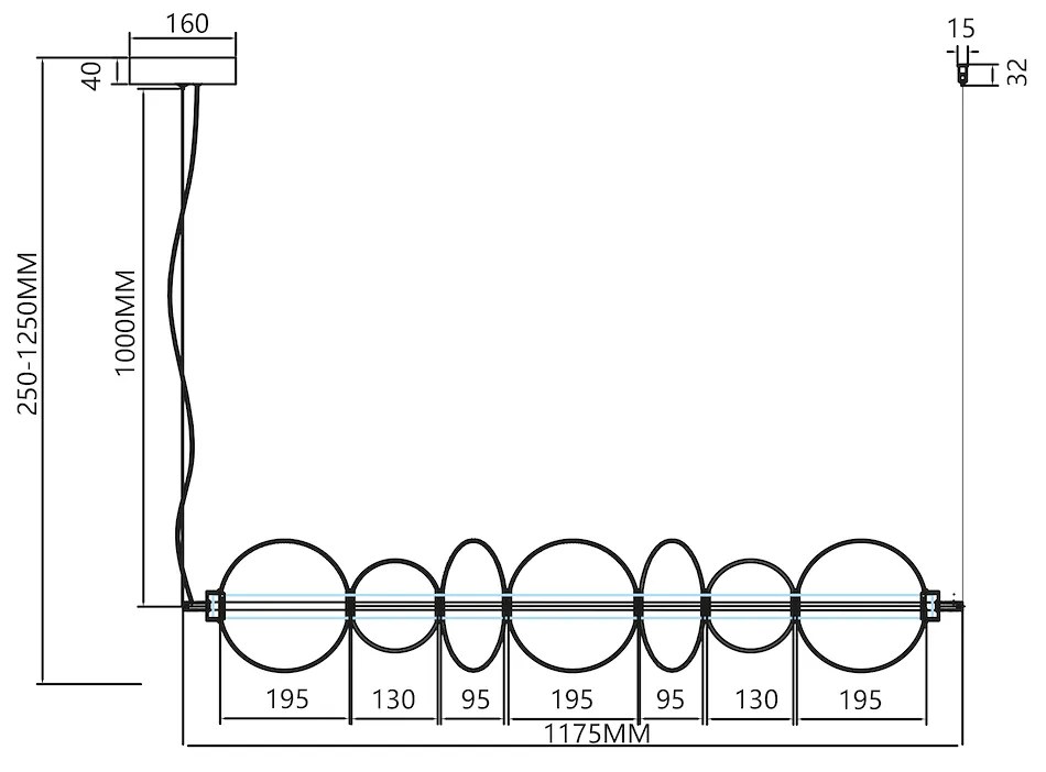 Závěsné svítidlo Daphne, 7x medové skleněné stínítko, g