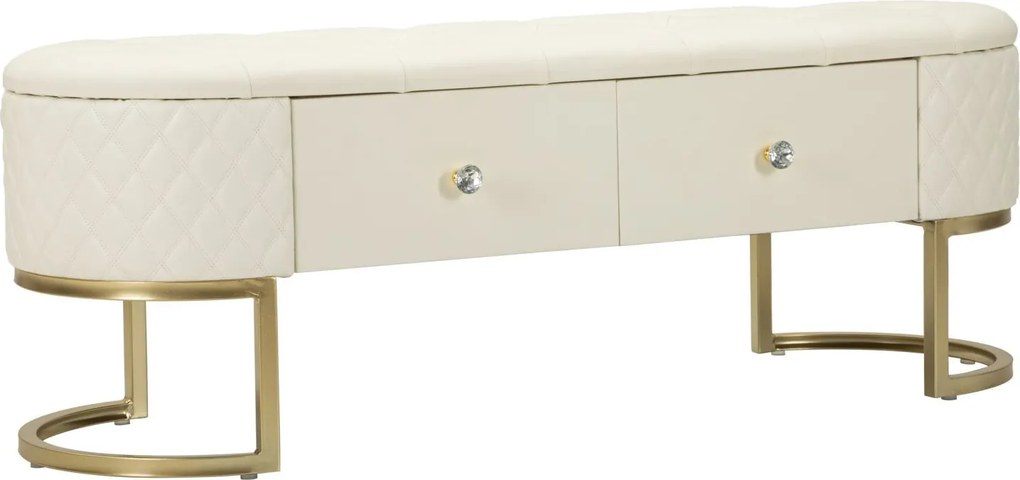 Lavice Sharon 120 cm s úložným prostorem ekokůže bílá/zlatá