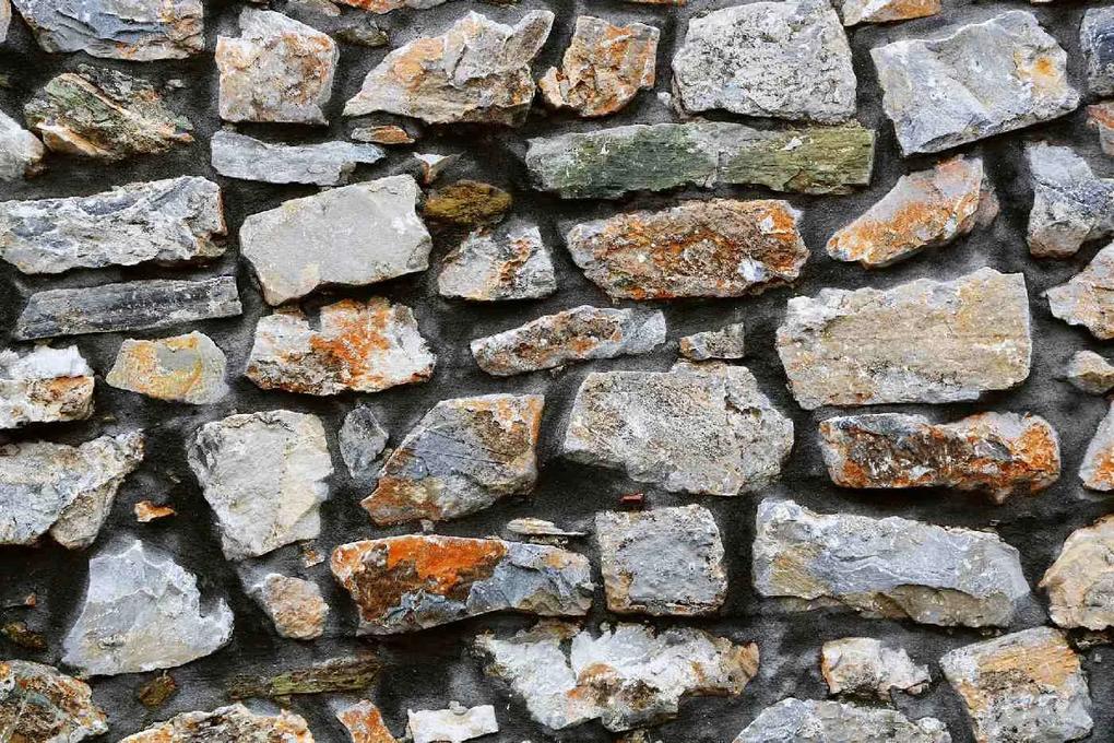 DIMEX | Samolepicí vliesová fototapeta na zeď Strukturovaná kamenná zeď MA-5-2381 | 375 x 250 cm | bílá, oranžová, šedá