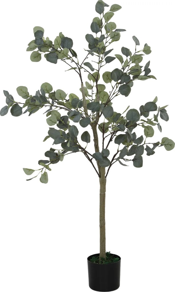 HOMCOM Umělý Eukalyptus Velký 150 cm Umělá Rostlina v Květináči, Realistický Faux Strom s Umělou Trávou, Cement pro Obývací Pokoj, Ložnici, Kancelář,
