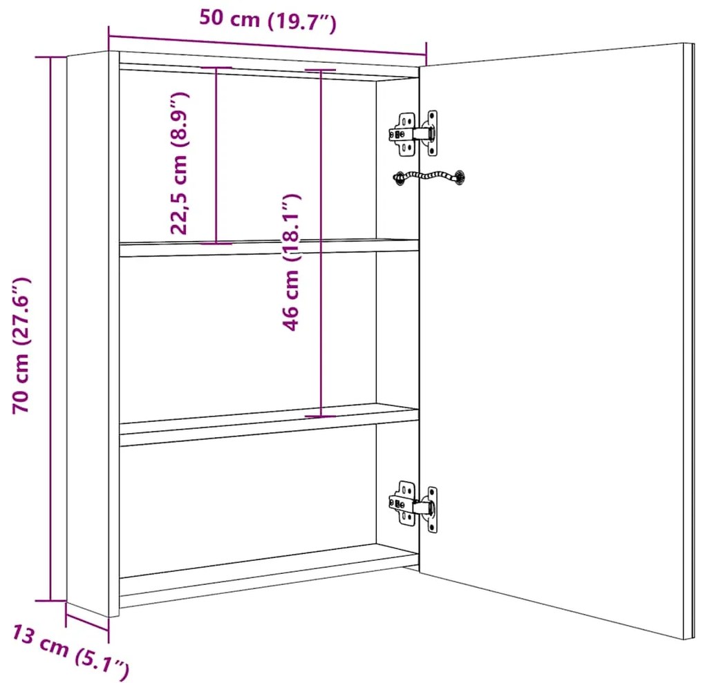 vidaXL Marketos LED koupelnová skříňka se zrcadlem 50 x 13 x 70 cm