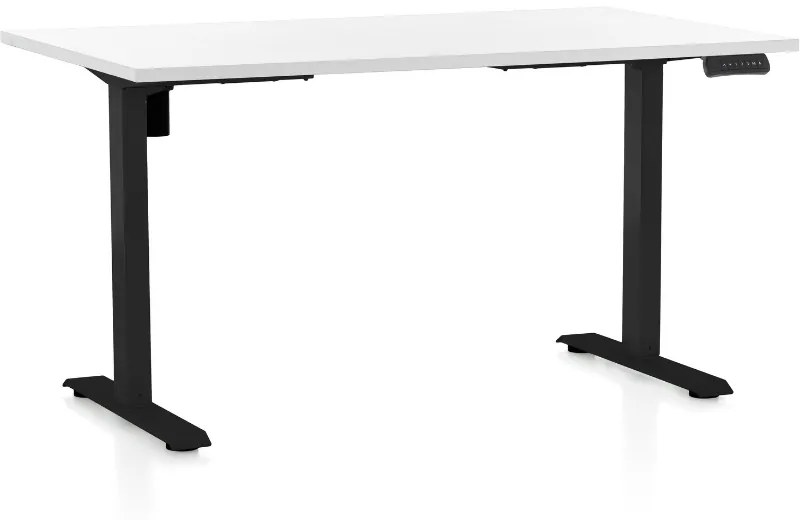 Výškově nastavitelný stůl OfficeTech B, 140 x 80 cm, černá podnož, bílá