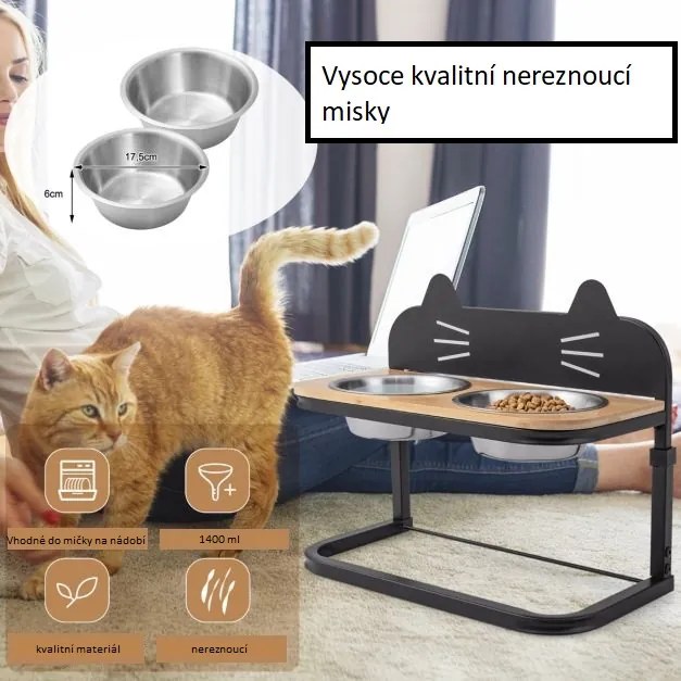 Miska na krmení pro kočky výškově nastavitelná do 25,5 cm, černá PV10015